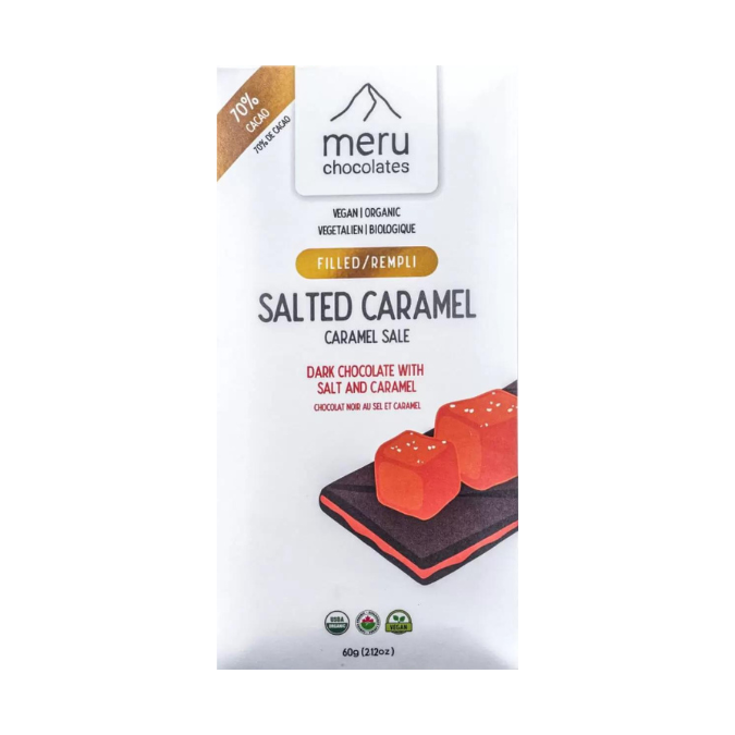 Meru Chocolates Salted Caramel Filled Chocolate Bar - 60g – Vegan Supply